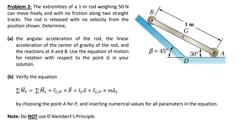 Problem 2: The extremities of a 1-m rod weighing 50-N can move freely ...