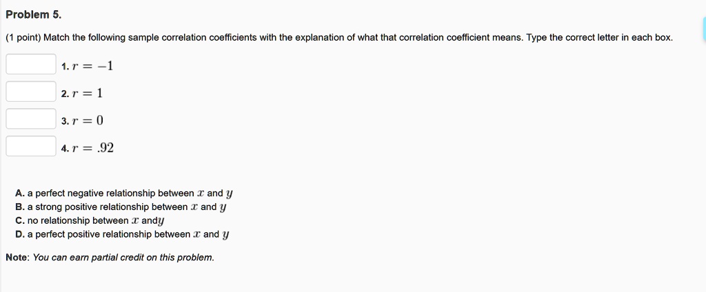 SOLVED: Problem 5. point) Match the following sample correlation ...