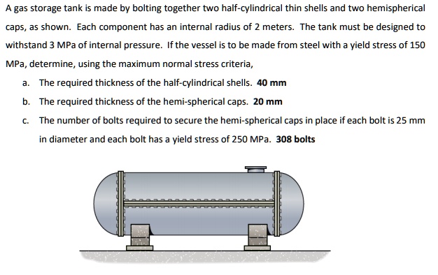 a gas storage tank is made by bolting together two half cylindrical ...
