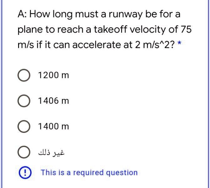 A: How long must a runway be for a plane to reach a takeoff velocity of ...