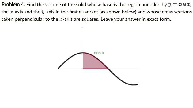 problem 4 find the volume of the solid whose base is the region bounded by y cos i the t axis ...