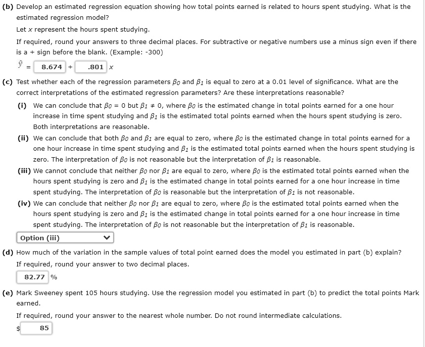 b develop an estimated regression equation showing how tota points ... b develop an estimated regression equation showing how tota points ...