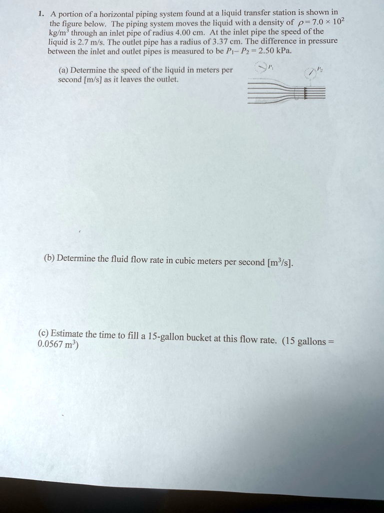 1. A portion of a horizontal piping system found at a liquid transfer station is shown in the ...