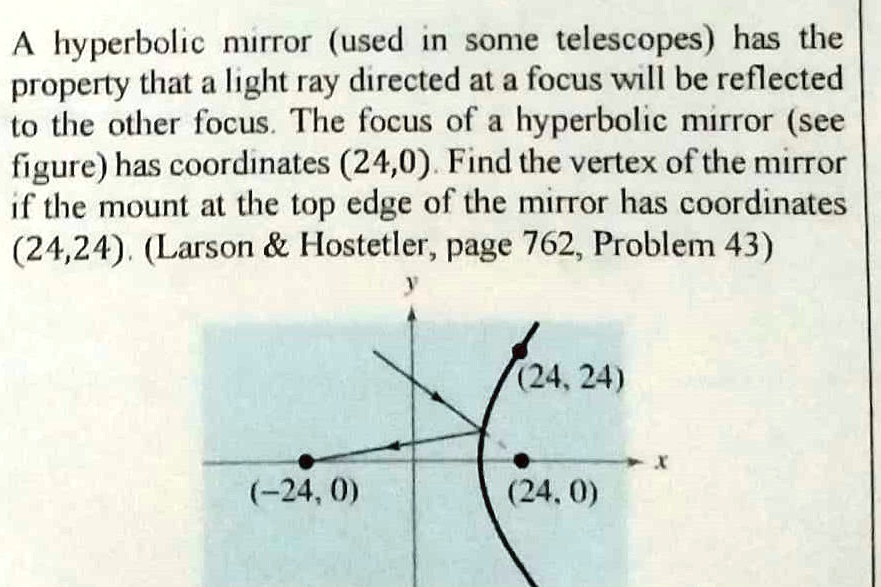 A hyperbolic mirror (used in some telescopes) has the property that a ...