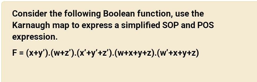 SOLVED: Consider the following Boolean function; use the Karnaugh map ...