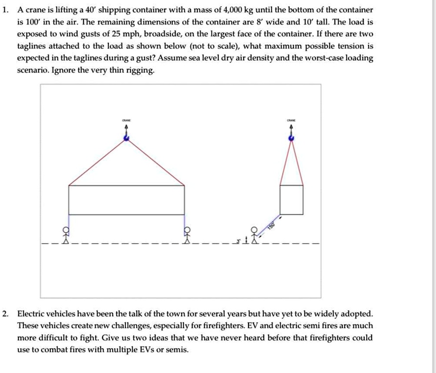 SOLVED: A crane is lifting a 40^(') shipping container with a mass of 4 ...