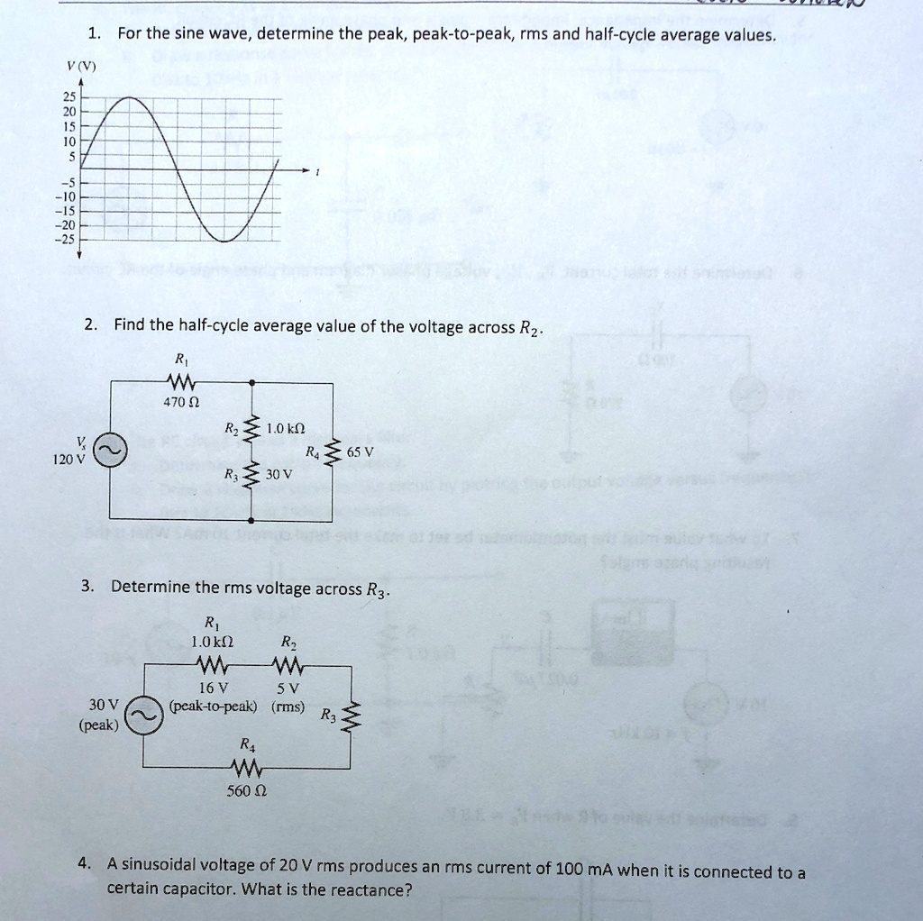 VIDEO solution: 1. For the sine wave, determine the peak, peak-to-peak, rms, and half-cycle ...