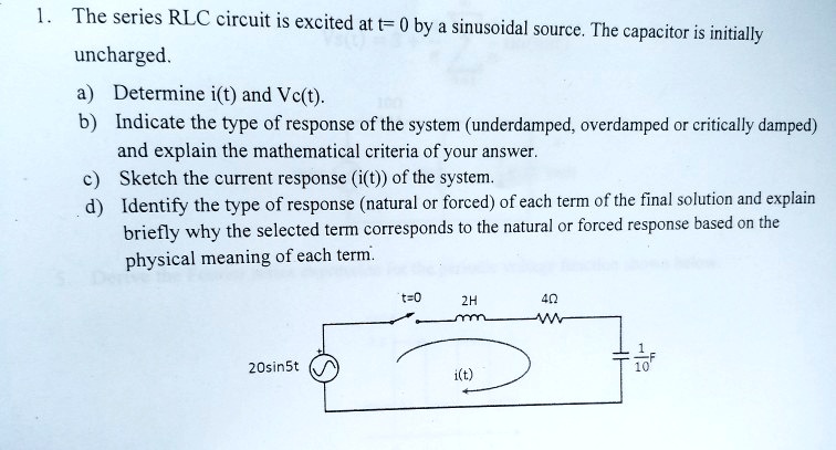 SOLVED: l.The series RLC circuit is excited at t=O by a sinusoidal source.The capacitor is ...