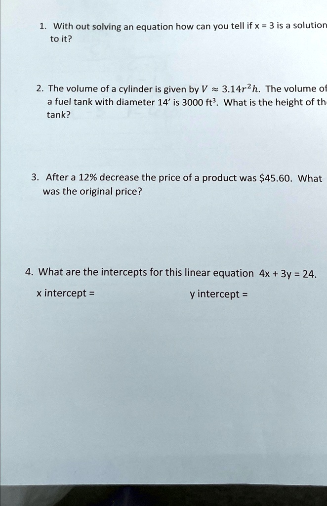1. With out solving an equation how can you tell if x = 3 is a solution ...
