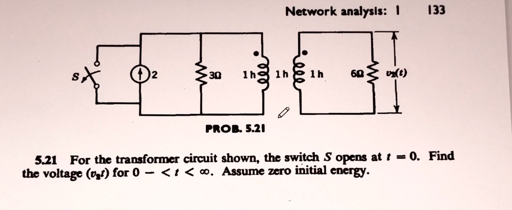 SOLVED: Network analysis:1 133 (C PROB.5.21 5.21For the transformer circuit shown, the switch S ...
