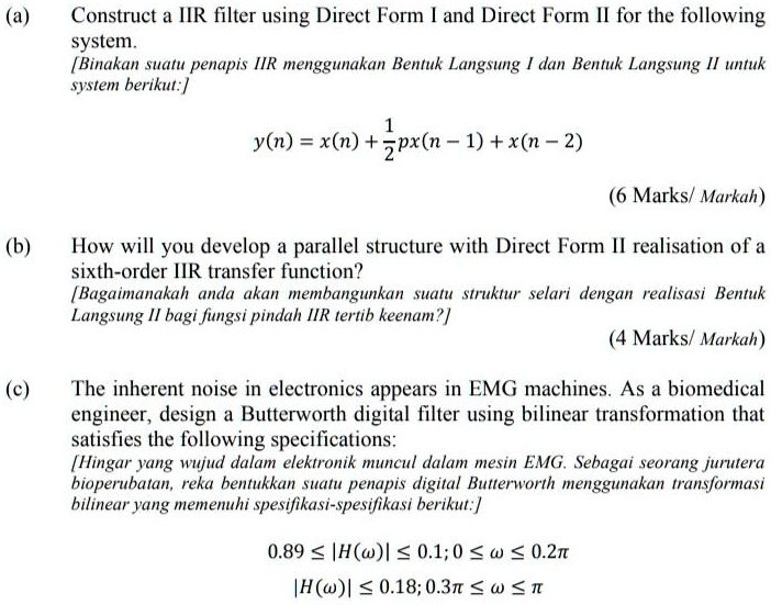 Solved A Construct An Iir Filter Using Direct Form I And Direct Form