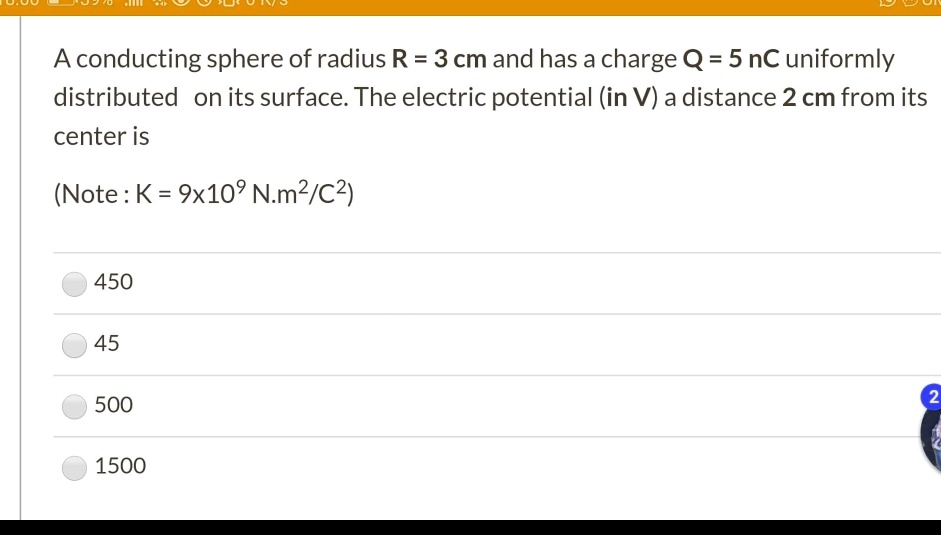 SOLVED:A conducting sphere of radius R 3 cm and has a charge Q = 5 nC uniformly distributed on ...