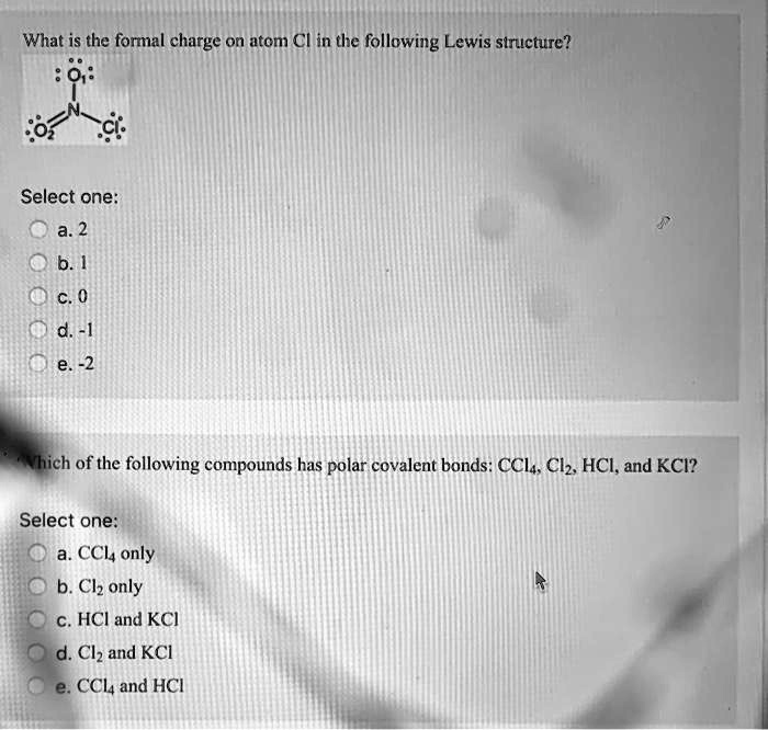 SOLVED: What is the formal charge on atom Cl in the following Lewis ...