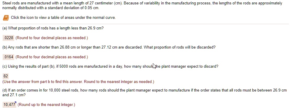 SOLVED: Steel rods are manufactured with a mean length of 27 ...