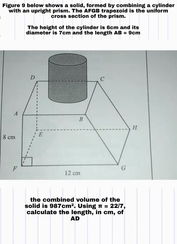 Figure 9 below shows a solid formed by combining a cylinder with an ...