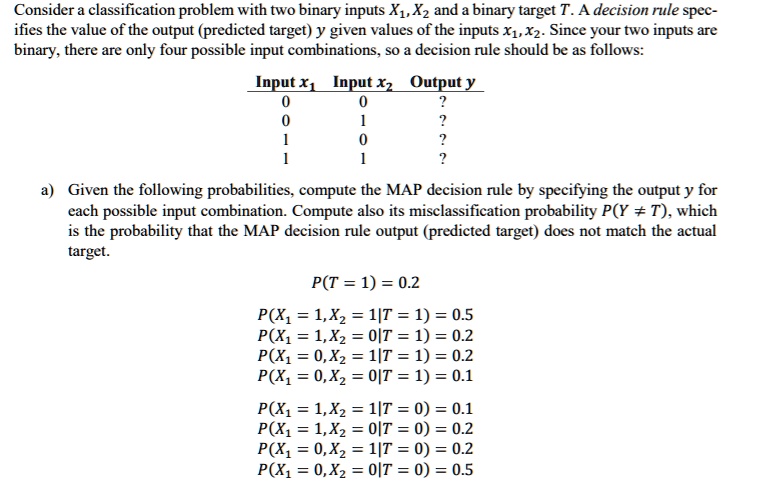 SOLVED:Consider classification problem with two binary inputs X1,Xz and binary target T_ A ...