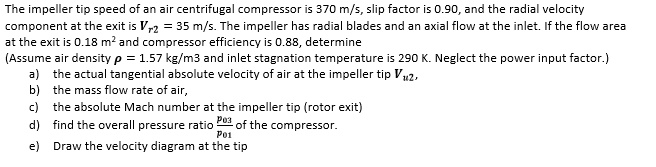 SOLVED: The impeller tip speed of an air centrifugal compressor is 370 ...