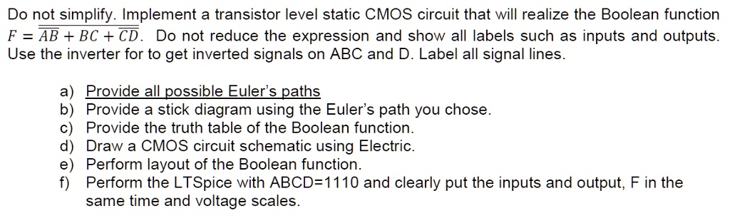 Solved Do Not Simplify Implement A Transistor Level Static Cmos Circuit That Will Realize The