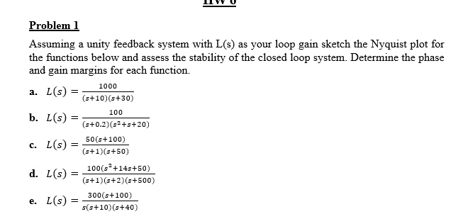 SOLVED: Assuming a unity feedback system with L(s) as your loop gain, sketch the Nyquist plot ...