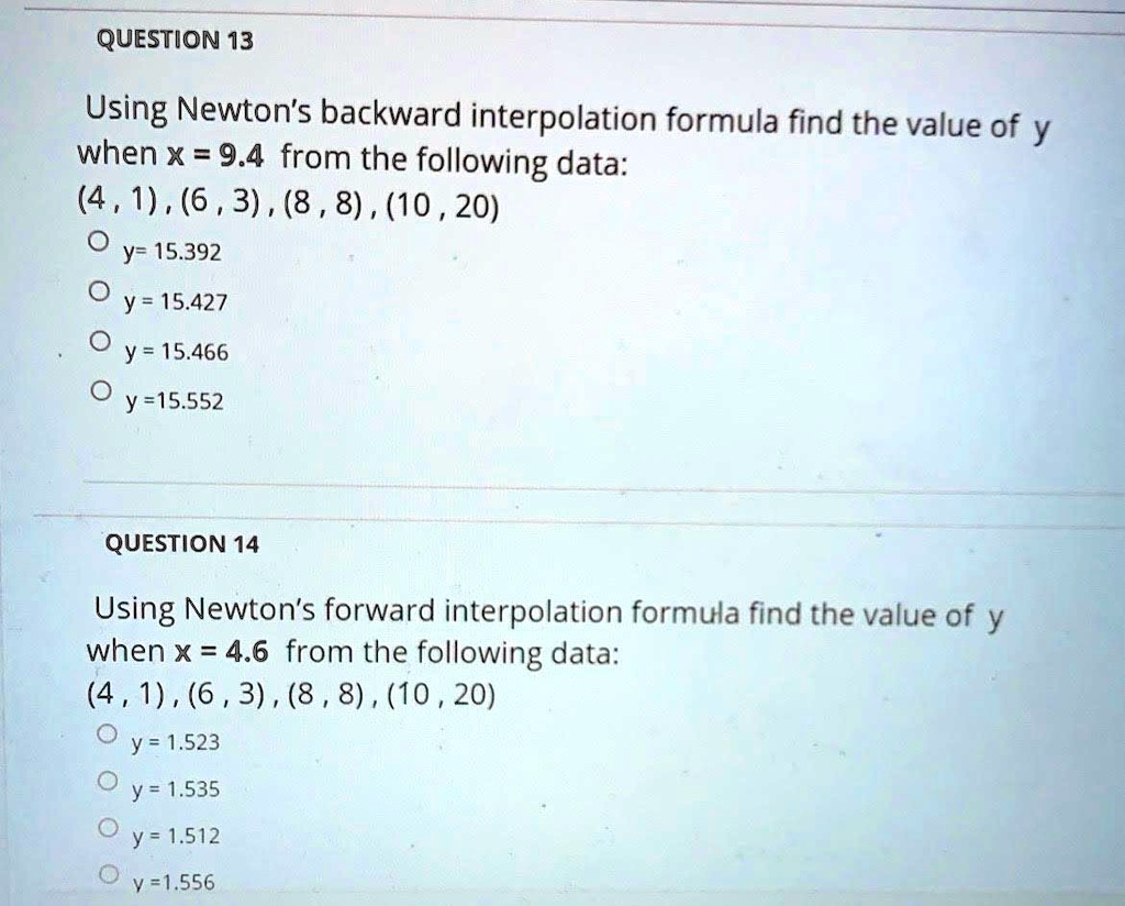 question 13 using newtons backward interpolation formula find the value ...