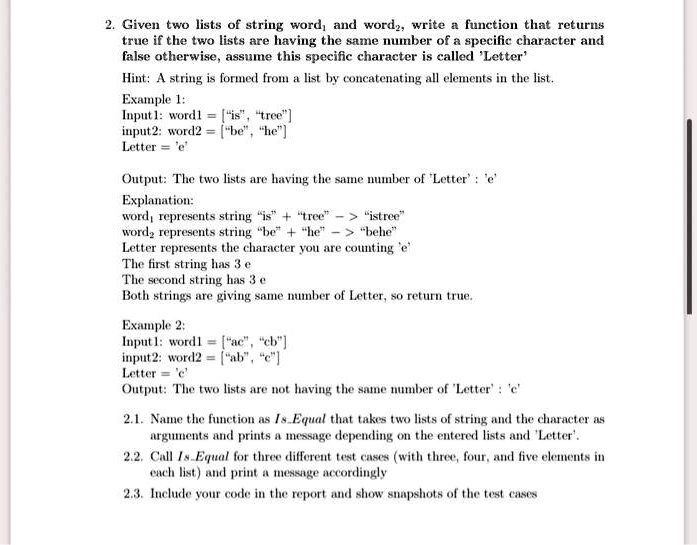 Solved Text Programming Python 2 Given Two Lists Of String Word And Word2 Write A Function