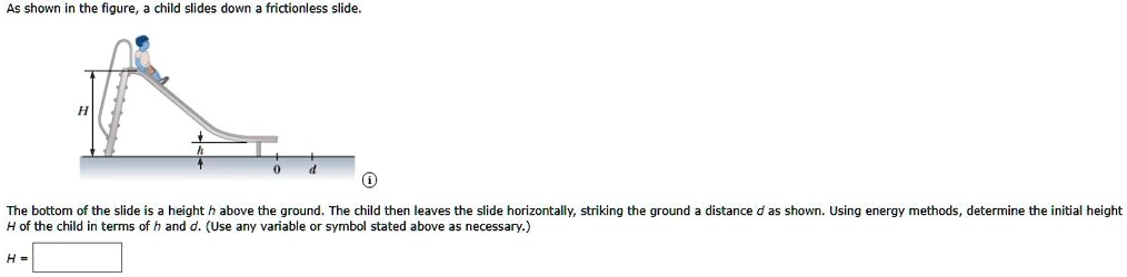 SOLVED: As shown in the figure, child slides down frictionless slide The bottom of the slide is ...