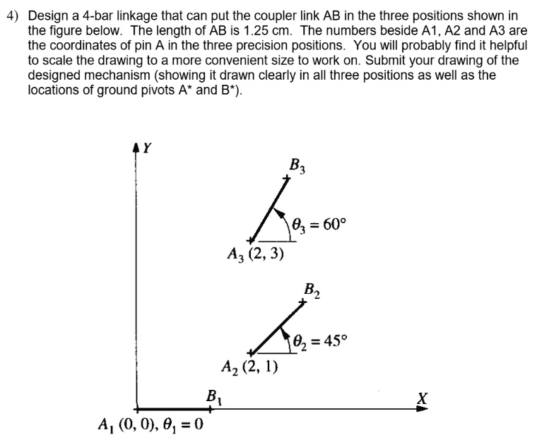 4 design a 4 bar linkage that can put the coupler link ab in the three ...