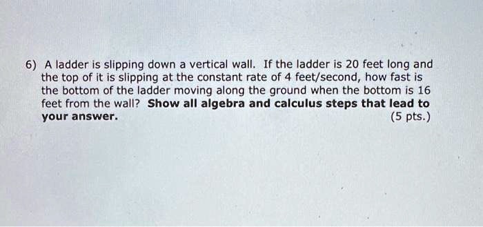 SOLVED: A ladder is slipping down a vertical wall, If the ladder is 20 ...