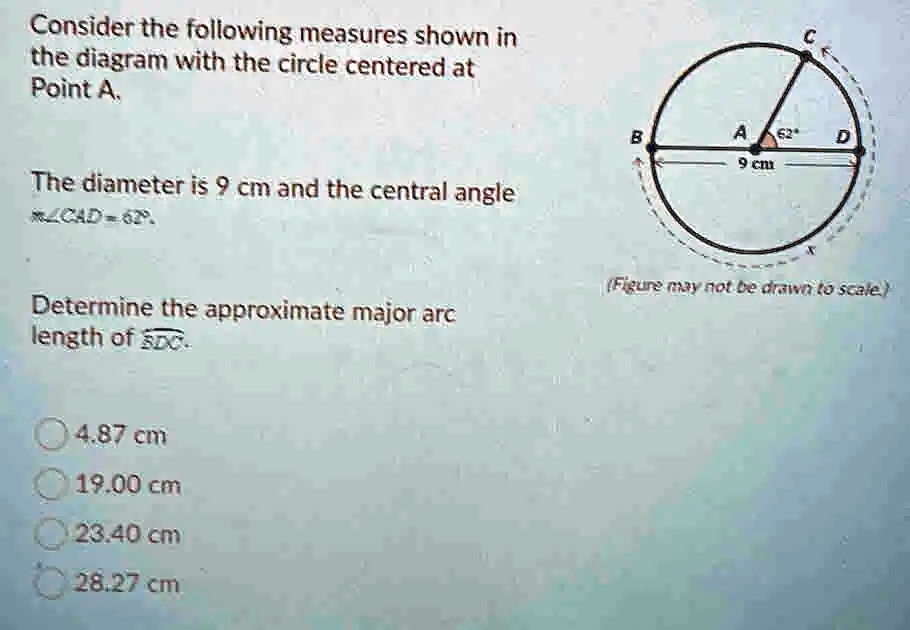 Consider the following measures shown in the diagram with the circle centered at Point A. The ...