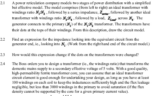 2.1 A power reticulation company models two stages of power ...