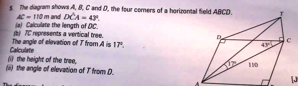 5. The diagram shows A, B, C and D, the four corners of a horizontal ...