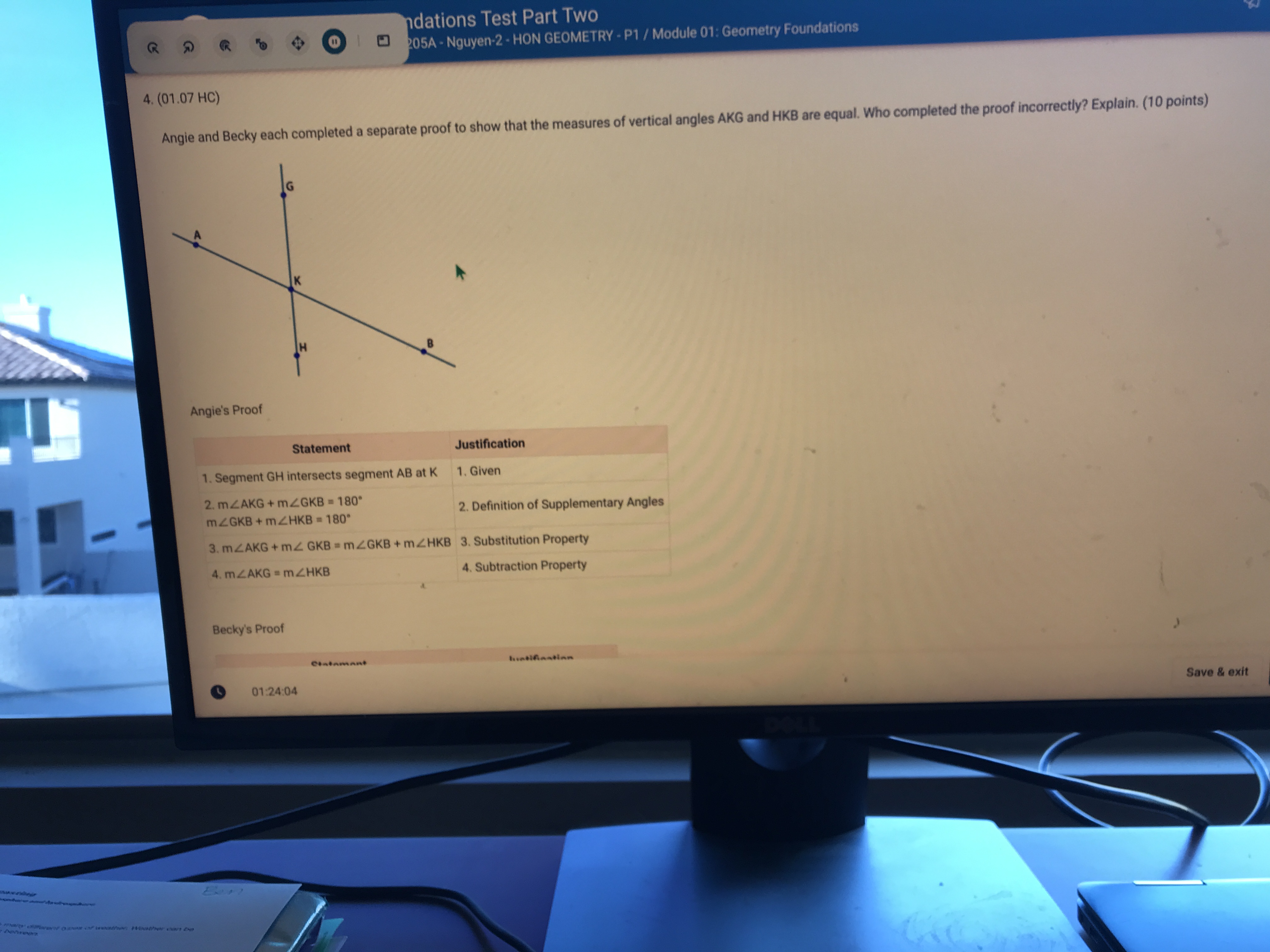4. (01.07 HC) Angie and Becky each completed a separate proof to show ...