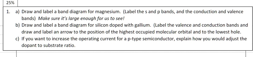 25% 1. a) Draw and label a band diagram for magnesium. (Label the s and ...