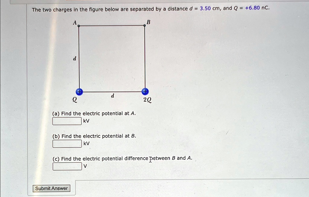The two charges in the figure below are separated by a distance d = 3.50 cm, and Q = +6.80 nC ...