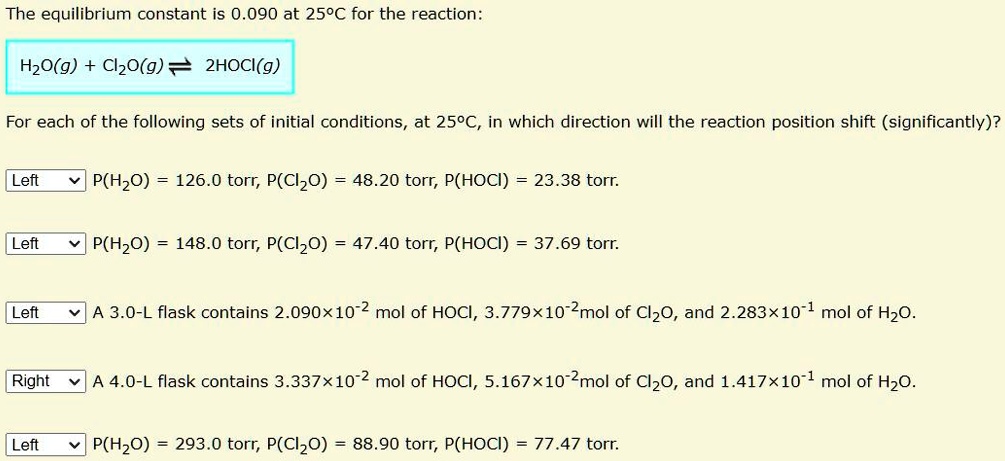 SOLVED: The equilibrium constant is 0.090 at 25C for the reaction HOg ...