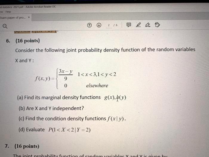 SOLVED: MLLLDI Zuzupd Adol- RDO Kum Ojorr (16 points) Consider the following joint probability ...