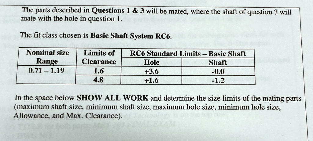 the parts described in questions 1 3 will be mated where the shaft of ...