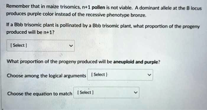 SOLVED: Remember that in maize trisomics, n+1 pollen is not viable A ...