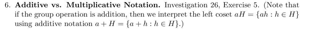 SOLVED:6. Additive vs: Multiplicative Notation: Investigation 26 ...