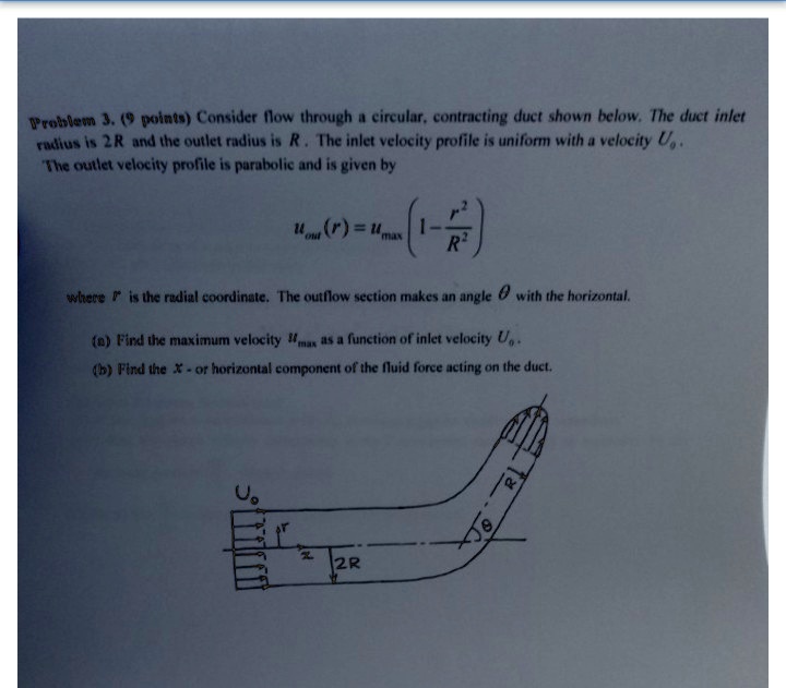 SOLVED: The radius is 2R and the outlet radius is R. The inlet velocity ...