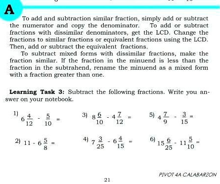 A To add and subtraction similar fraction, simply add or subtract the ...