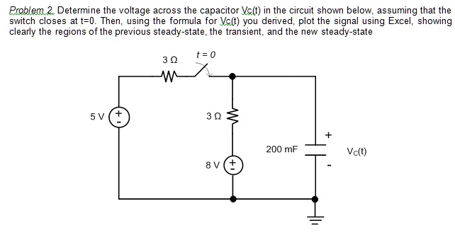 Problem 2. Determine the voltage across the capacitor Vc(t) in the circuit shown below, assuming ...