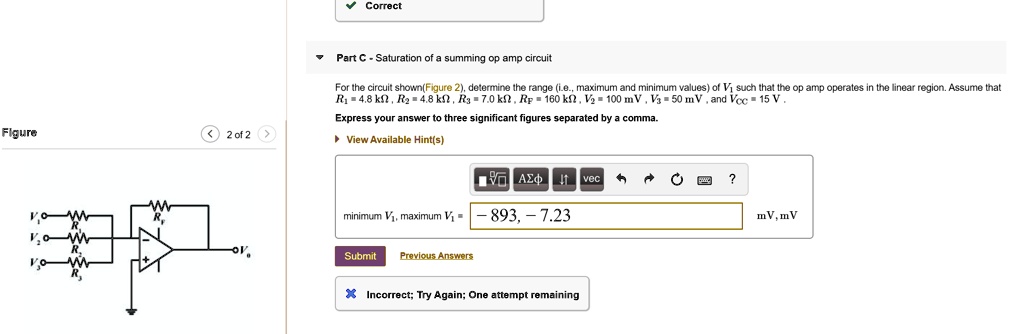 Figure Correct Part C - Saturation of a summing op amp circuit For the circuit shown(Figure 2 ...