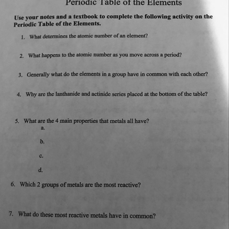 Please answer as many as you can. I need the help. Periodic Table Of ...