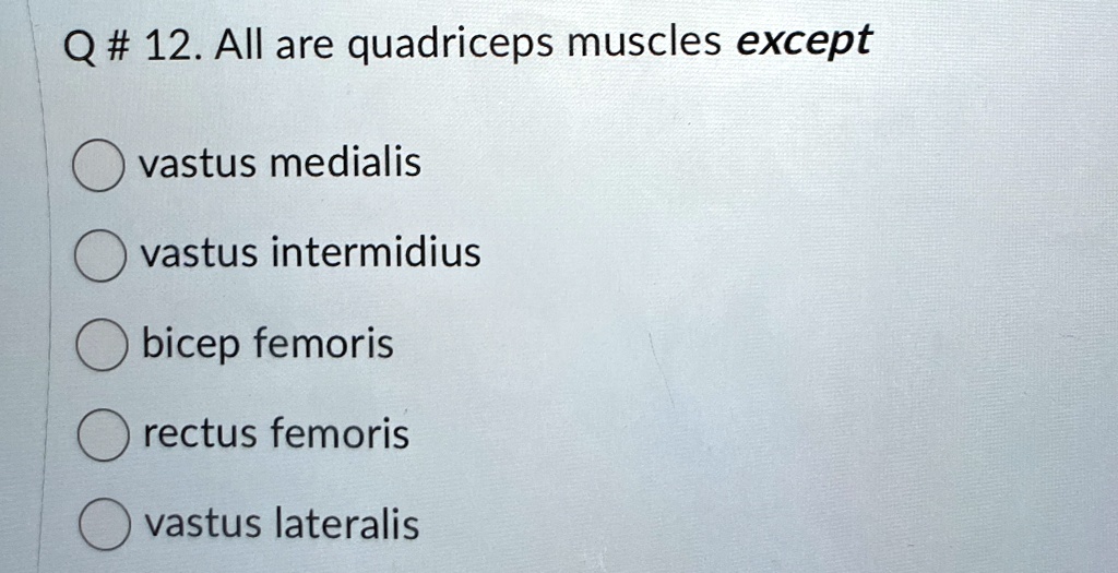 q 12 all are quadriceps muscles except vastus medialis vastus ...