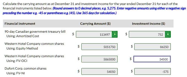 Calculate the carrying amount as at December 31 and investment income ...