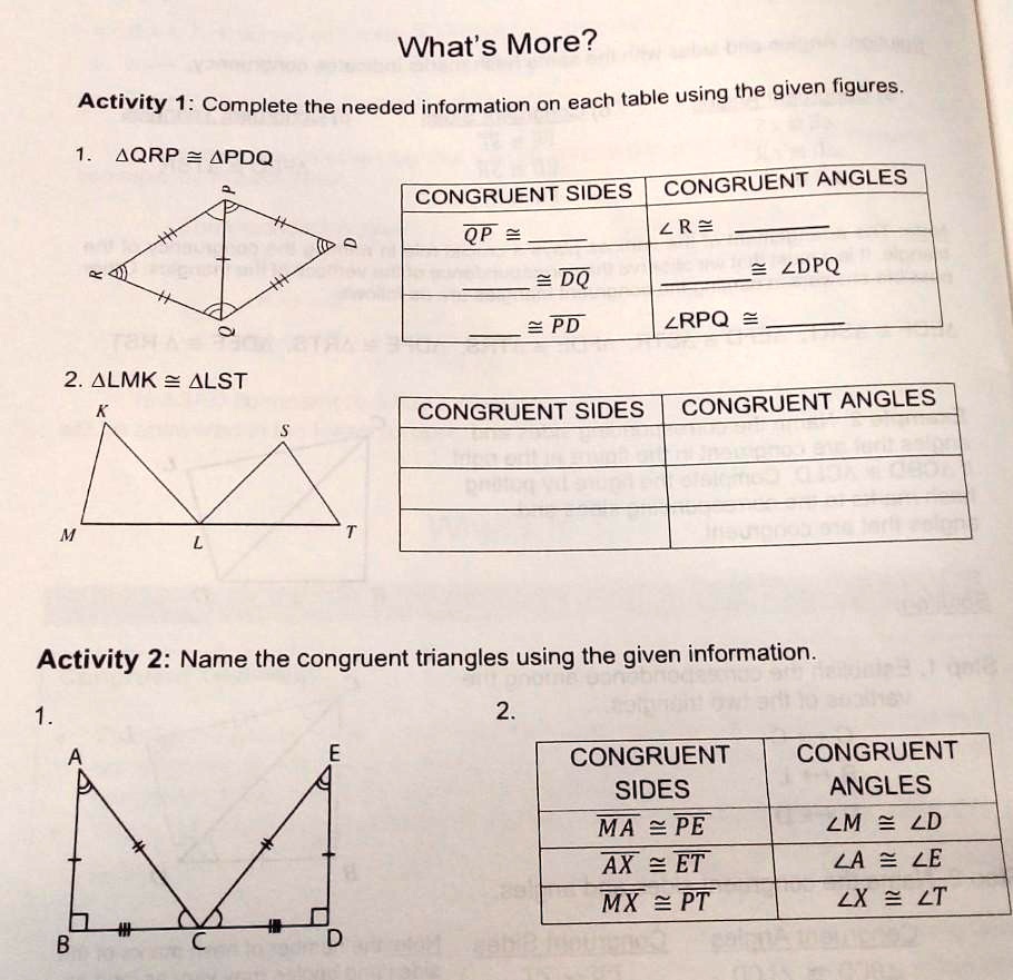 SOLVED: "What's More?Activity 1: Complete the needed information on each table using the given ...