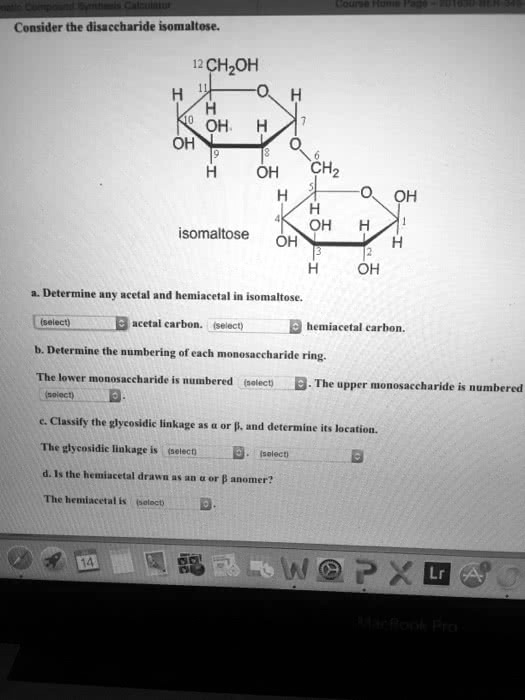 ' Consider the disaccharide isomaltose. Determine any acetal and ...