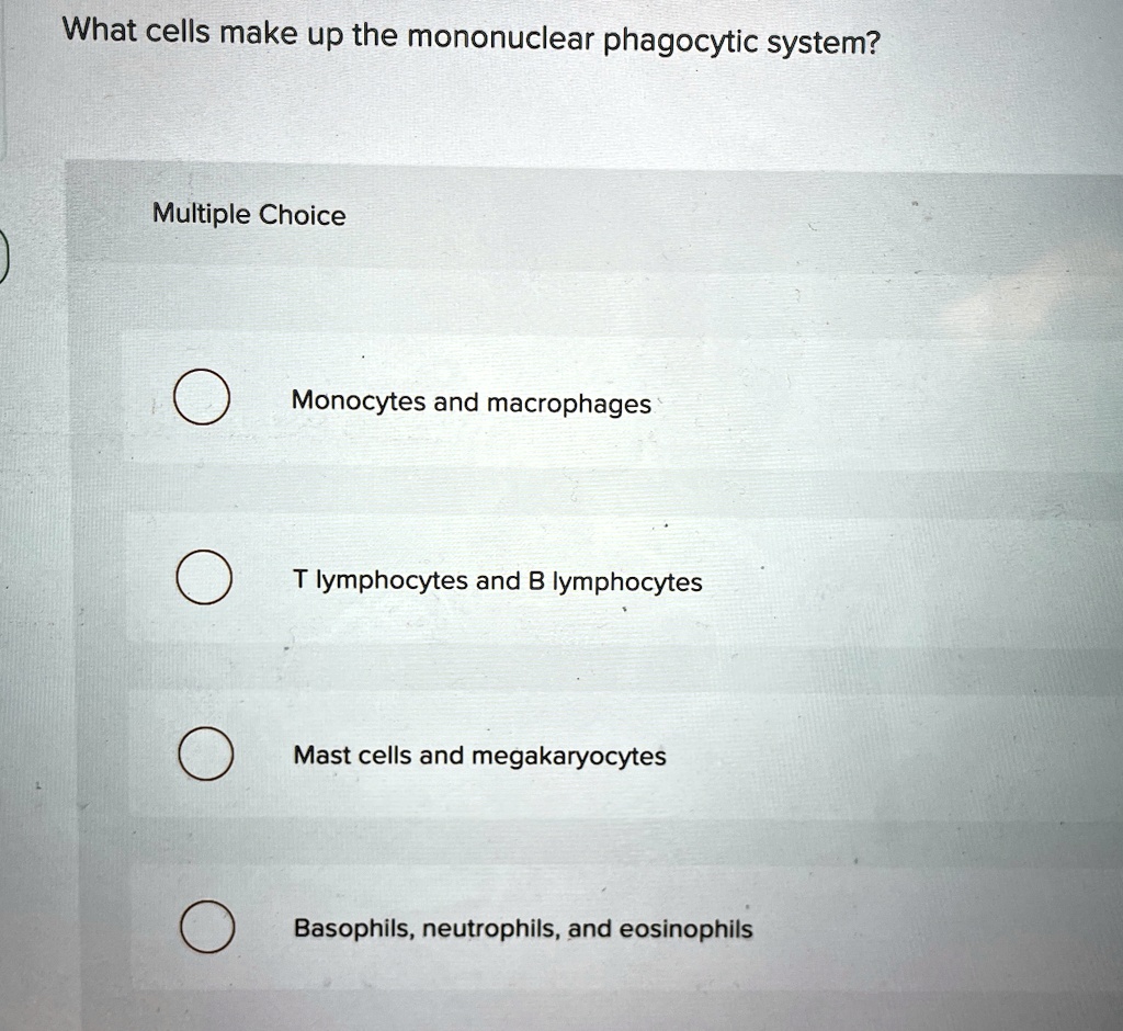 What cells make up the mononuclear phagocytic system? Multiple Choice ...
