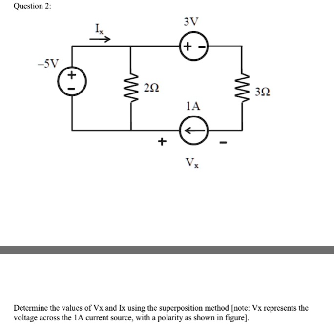 SOLVED: Question 2: 3V 51 20 39 1A V Determine the values of Vx and Ix ... SOLVED: Question 2: 3V 51 20 39 1A V Determine the values of Vx and Ix ...
